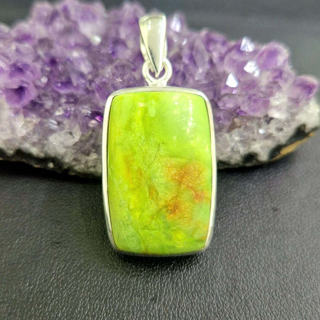 Rare Gaspeite Silver Pendant, Natural Stone Rectangle Shape - Etsy