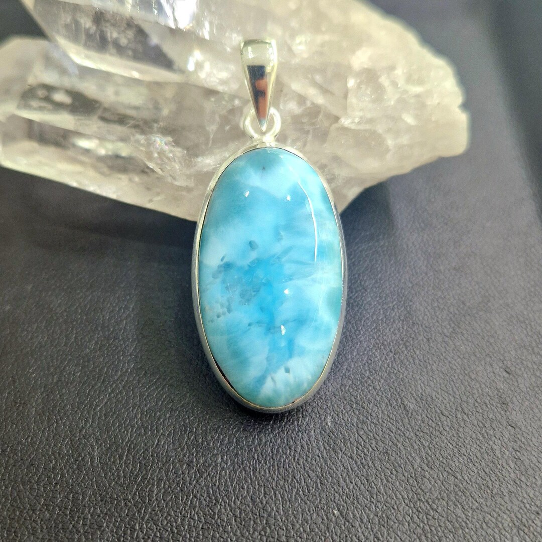 Artisan Crafted Unique Larimar and Sterling Silver Pendant Oval - Etsy