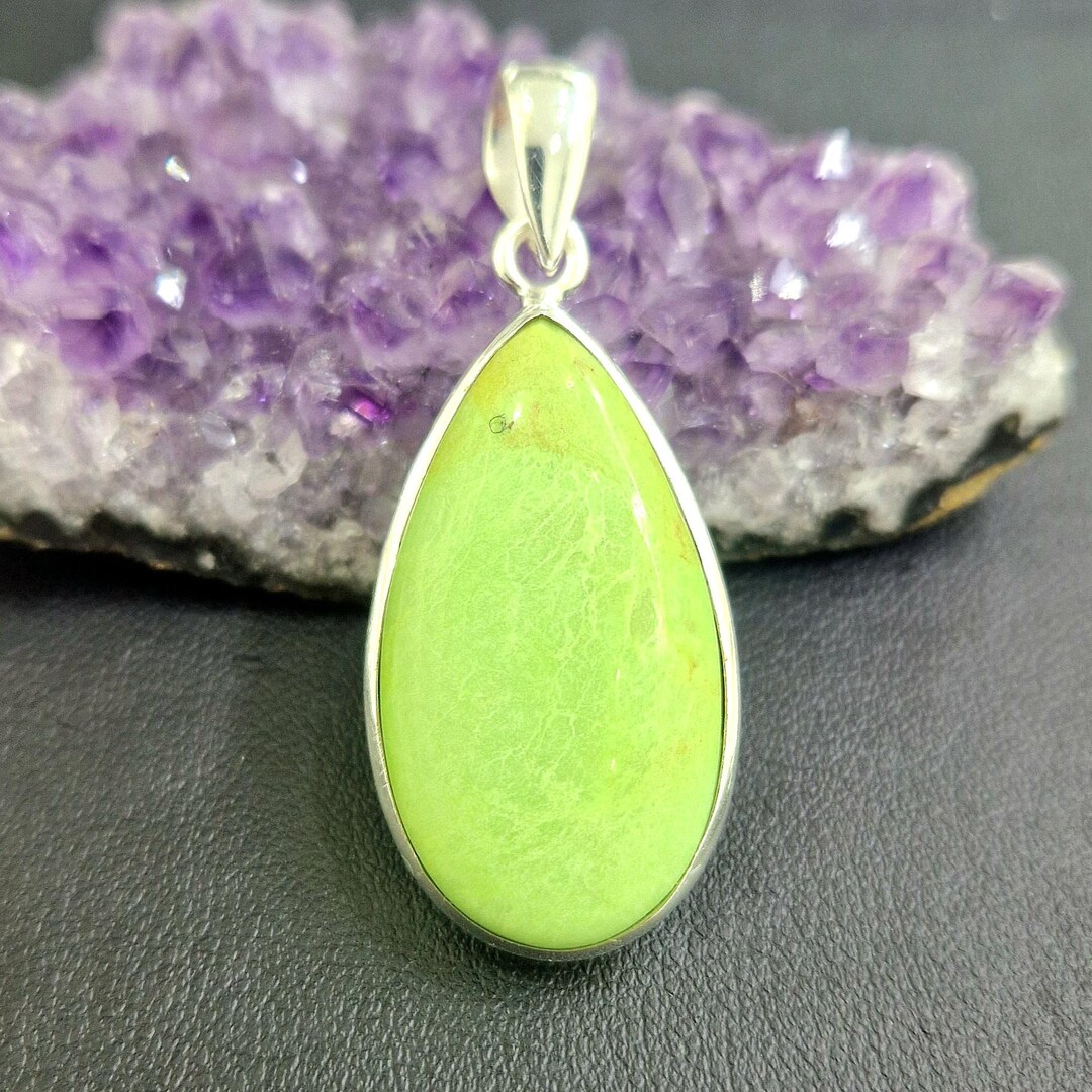 Rare Gaspeite Drop Shape Silver Pendant, Natural Stone - Etsy