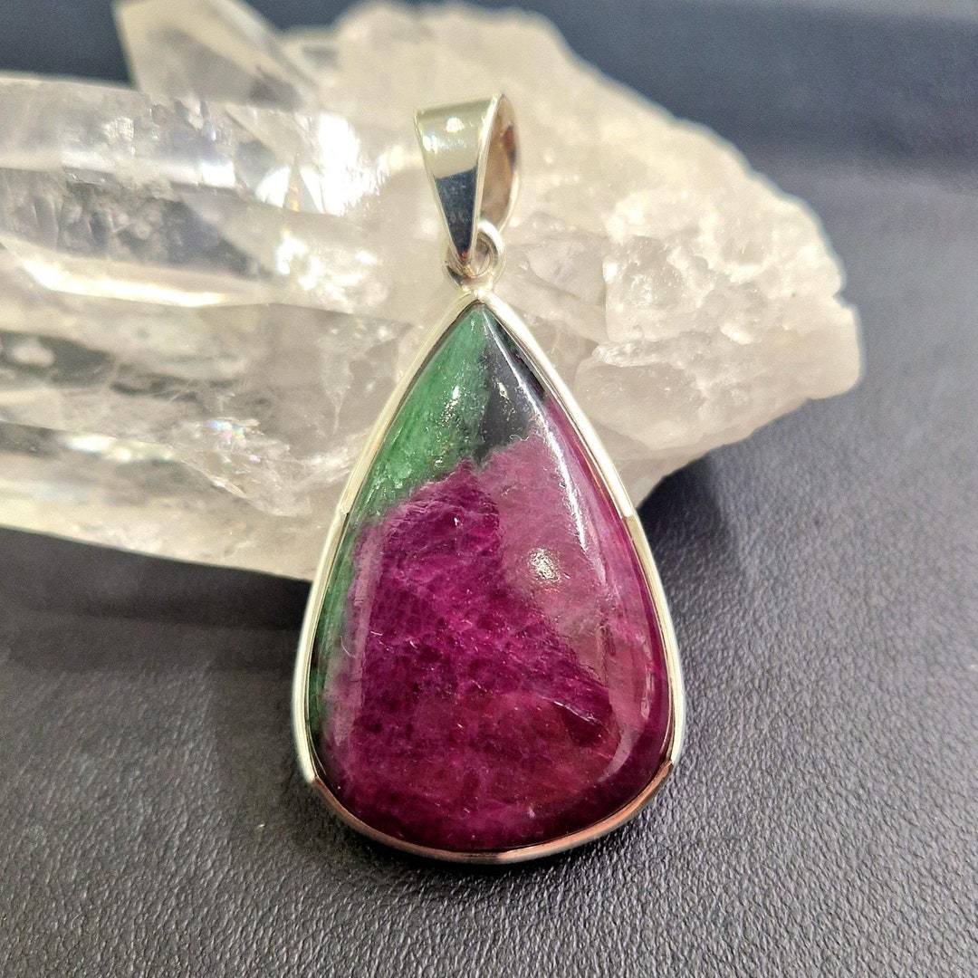 Zoisite Ruby Silver Pendant, High-grade Drop Shape - Etsy