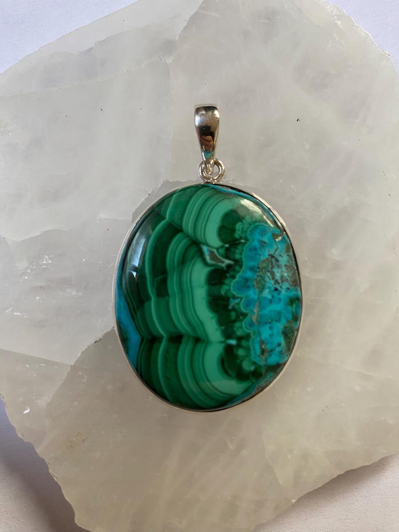 Artisan Crafted Natural Malachite Sterling Silver Pendant Oval Shape - Etsy