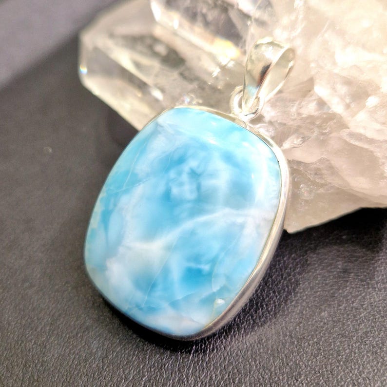 Artisan Crafted Unique Rectangle Shape Larimar Sterling Silver Pendant ...