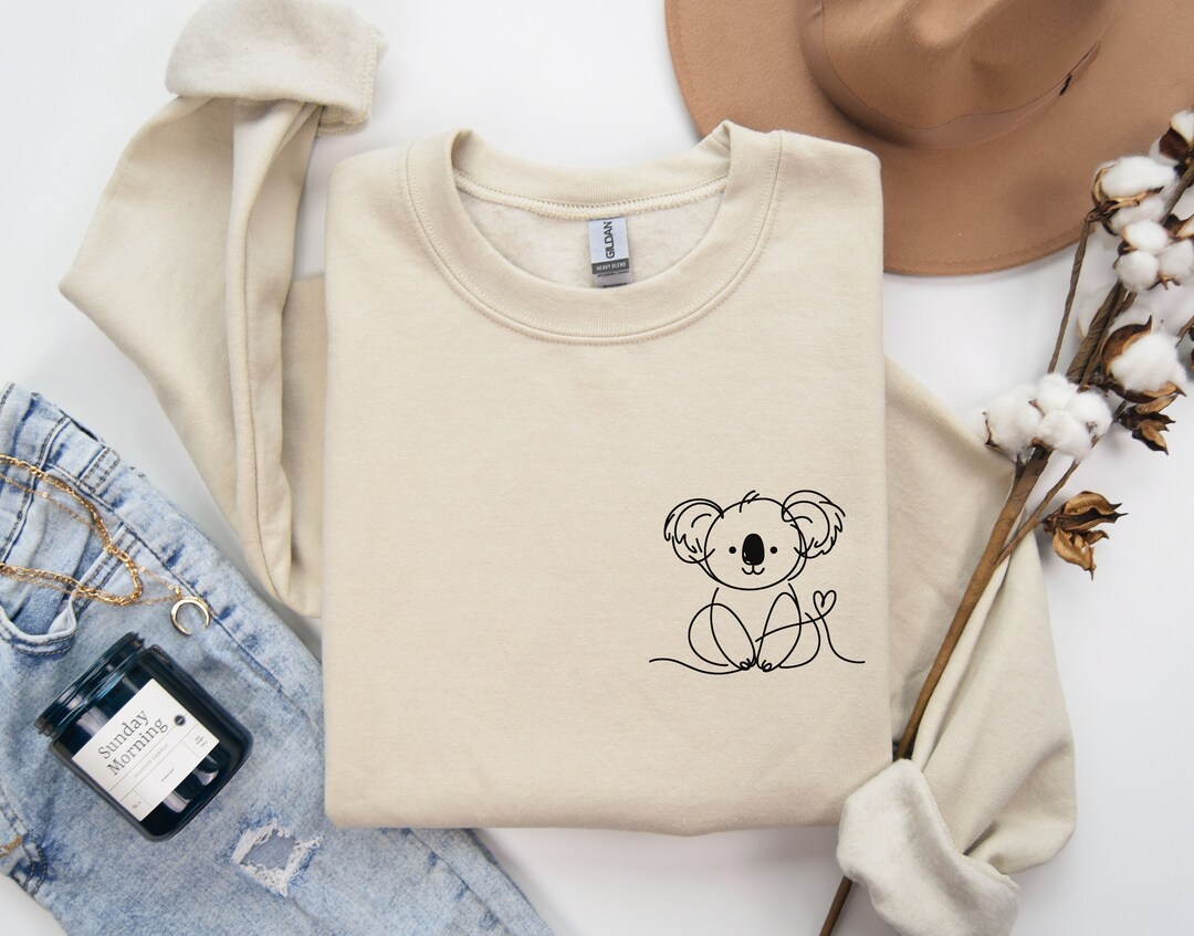 Koala Pocket Shirt, Long Sleeve, Sweatshirt, Hoodie, Gift, One Line ...