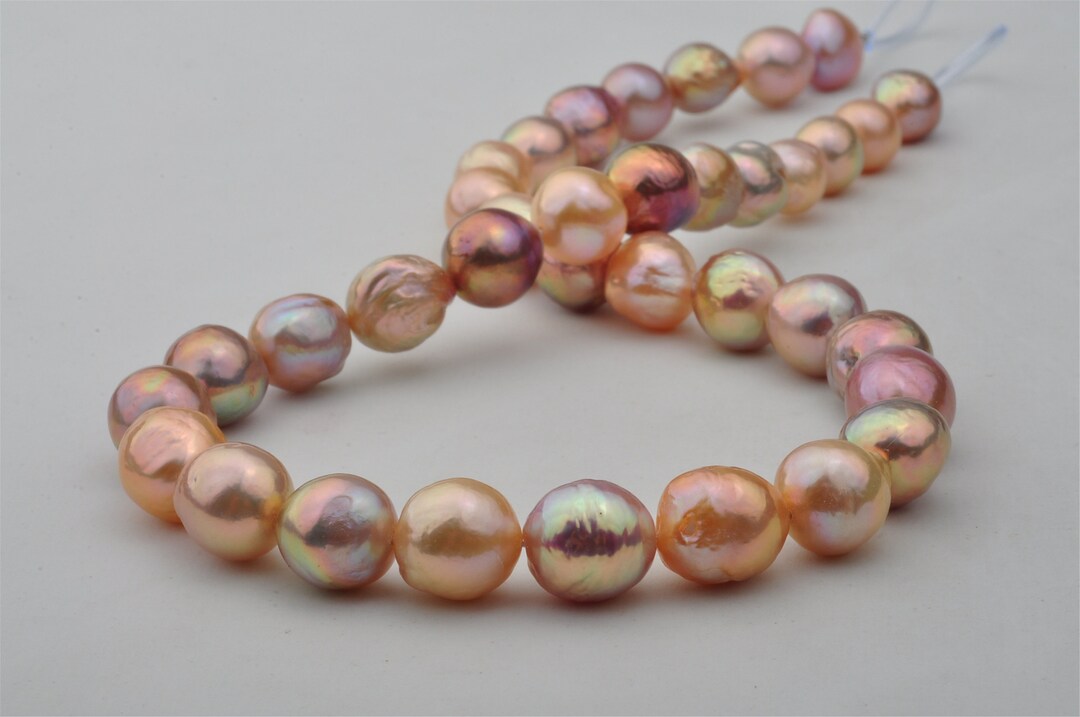 Natural Metallic Rainbow Color Wrinkled Freshwater Pearl Bead String ...