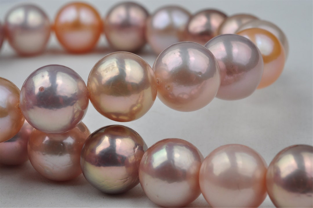 Natural Light Metallic Multi-color Freshwater Nucleated Pearl Strand ...
