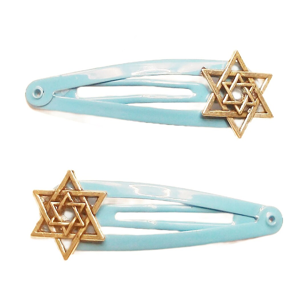 Kippah/yarmulke Clips - Gold Star of David on Light Blue Clips - Etsy