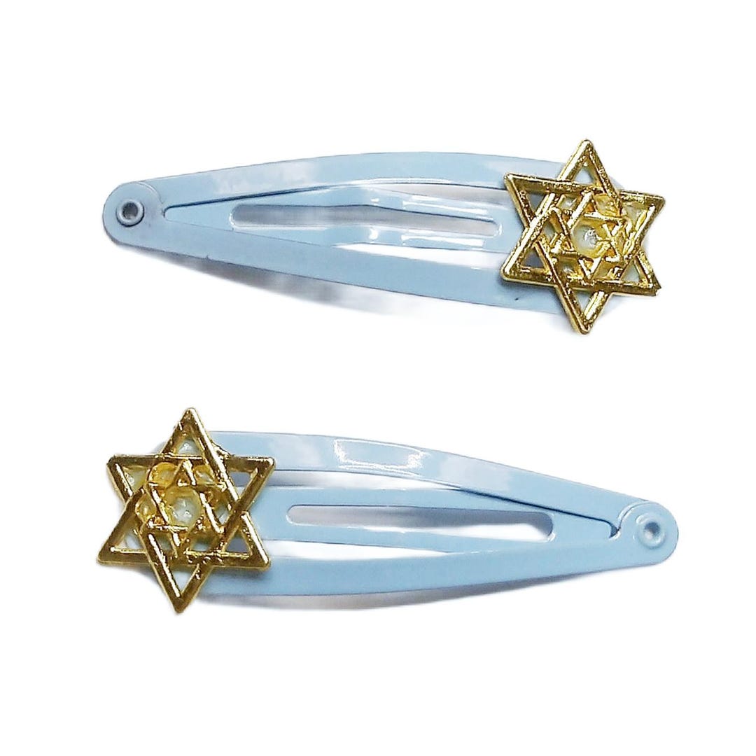 Kippah/yarmulke Clips - Gold Star of David on Light Blue Clips - Etsy