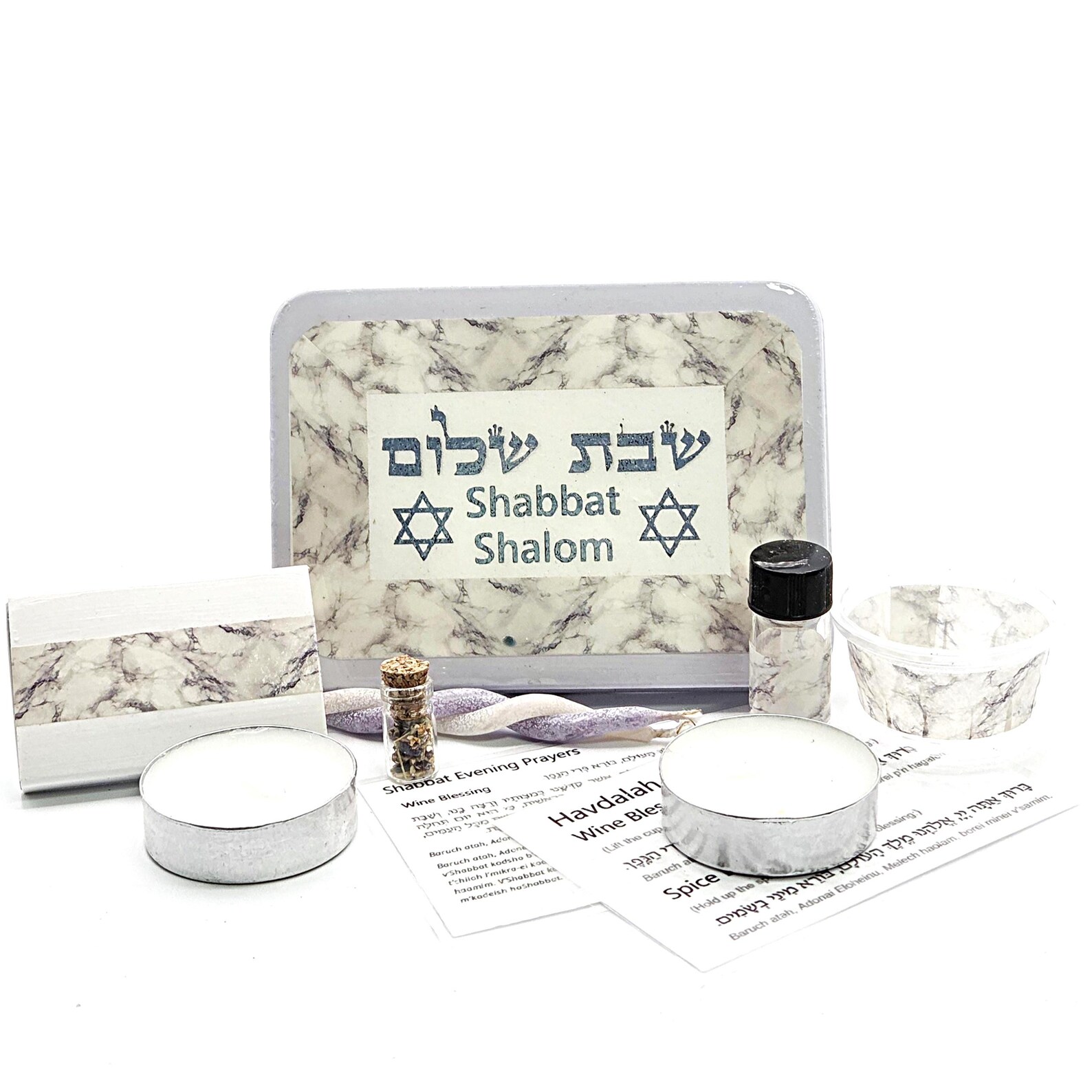 10 Piece Shabbat/havdalah Travel Kit - White Marble - Etsy