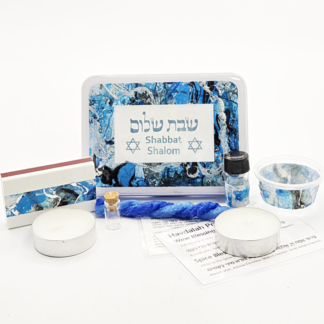 10 Piece Shabbat/havdalah Travel Kit - Blue Marble - Etsy