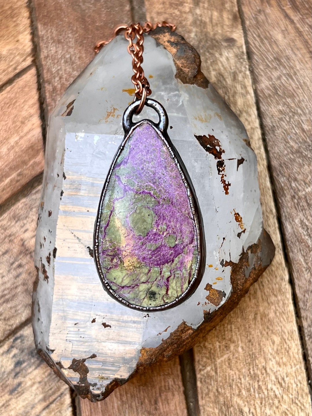 Stichtite Pendant Copper Electroformed Pendant Copper Gemstone Necklace ...