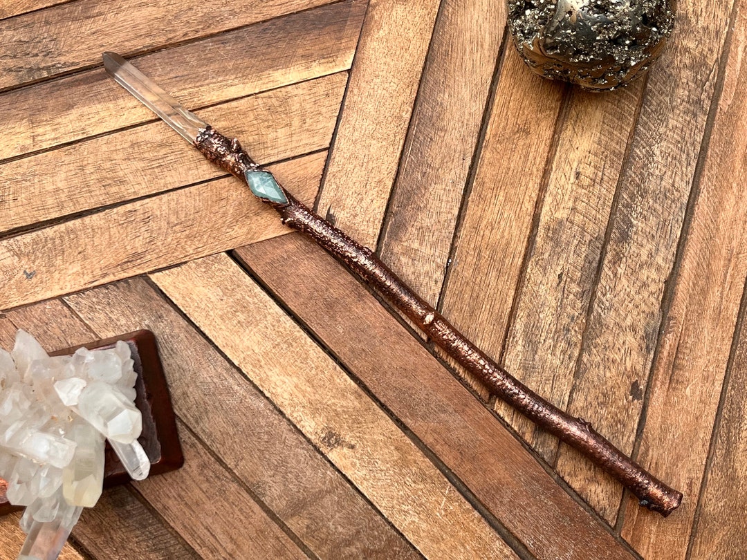 Quartz Crystal and Amazonite Copper Wand Magic Wand Wiccan Witch ...