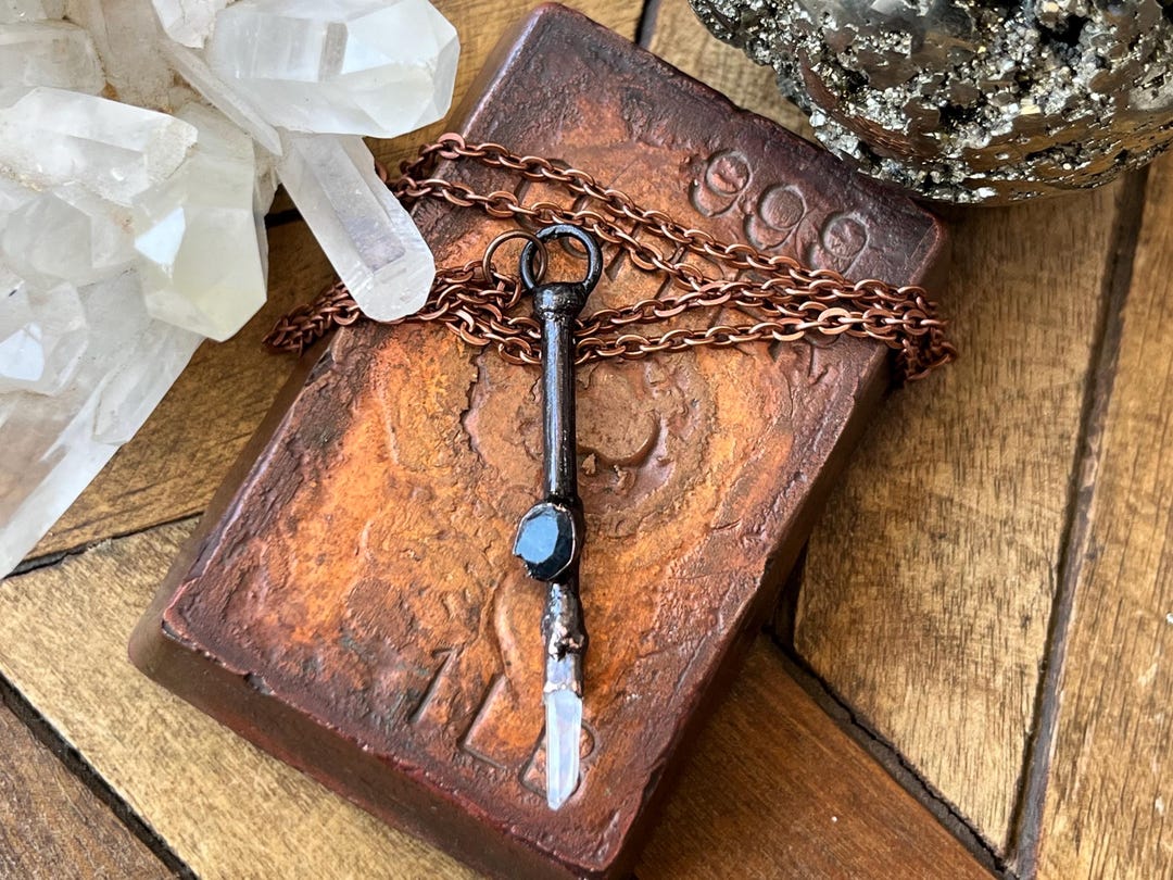 Sapphire and Quartz Mini Copper Fairy Wand Pendant | Copper Crystal ...