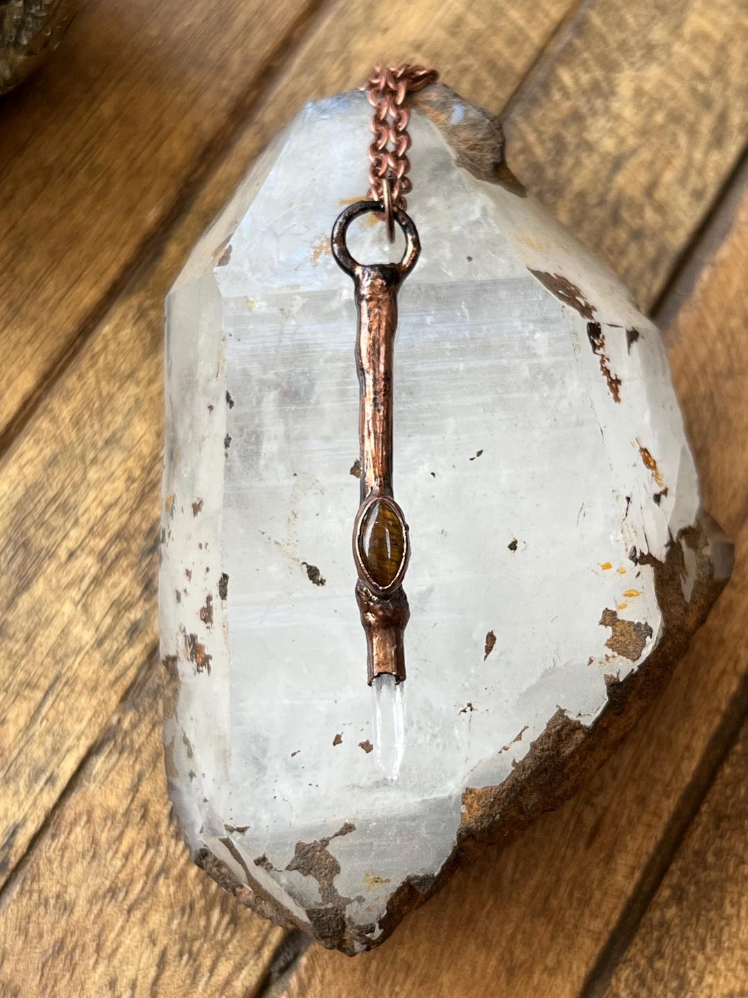 Tiger’s Eye and Quartz Mini Copper Fairy Wand Pendant | Copper Crystal ...