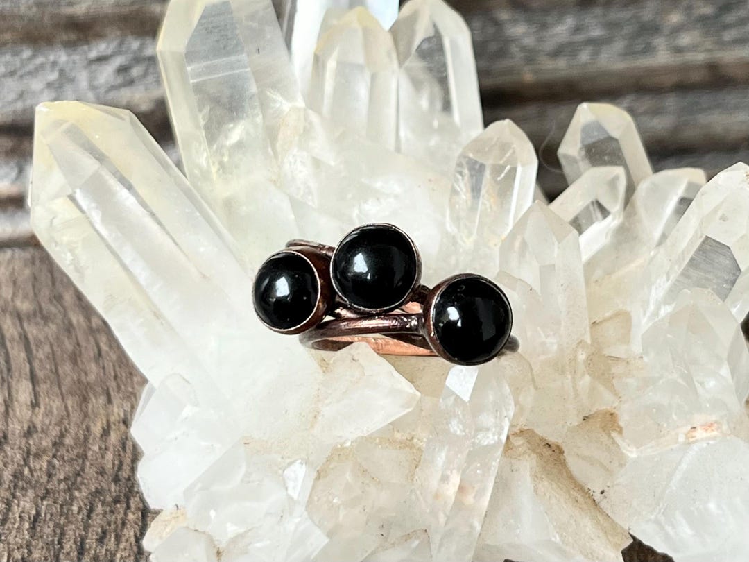 Black Onyx Electroformed Copper Ring | Antiqued Copper Ring | Stacker ...