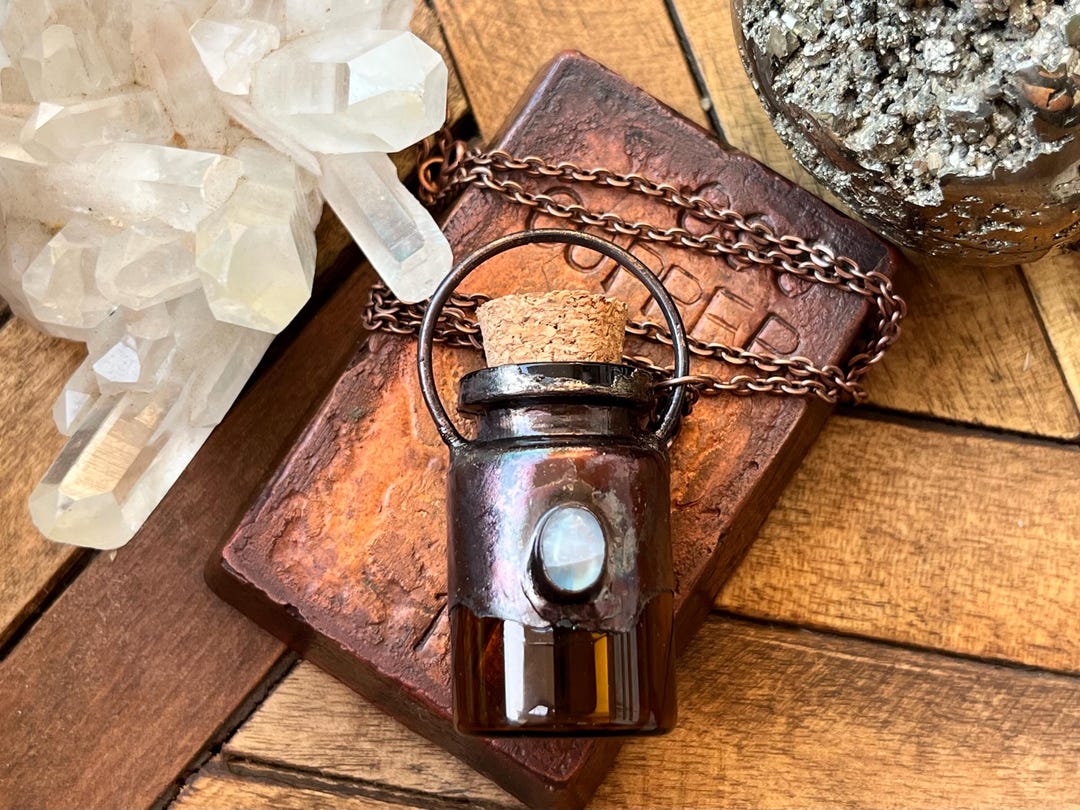 Mini Potion Bottle | Protection Pendant Rainbow Moonstone and Copper ...
