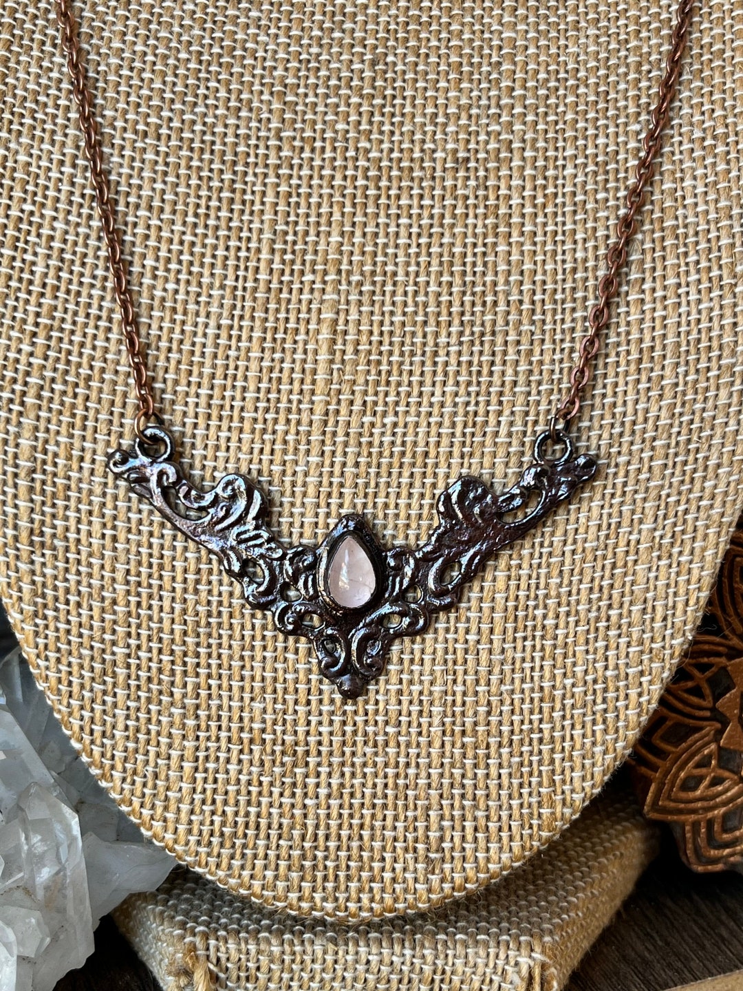 Rose Quartz and Copper Electroformed Pendant | Copper Gemstone Necklace ...