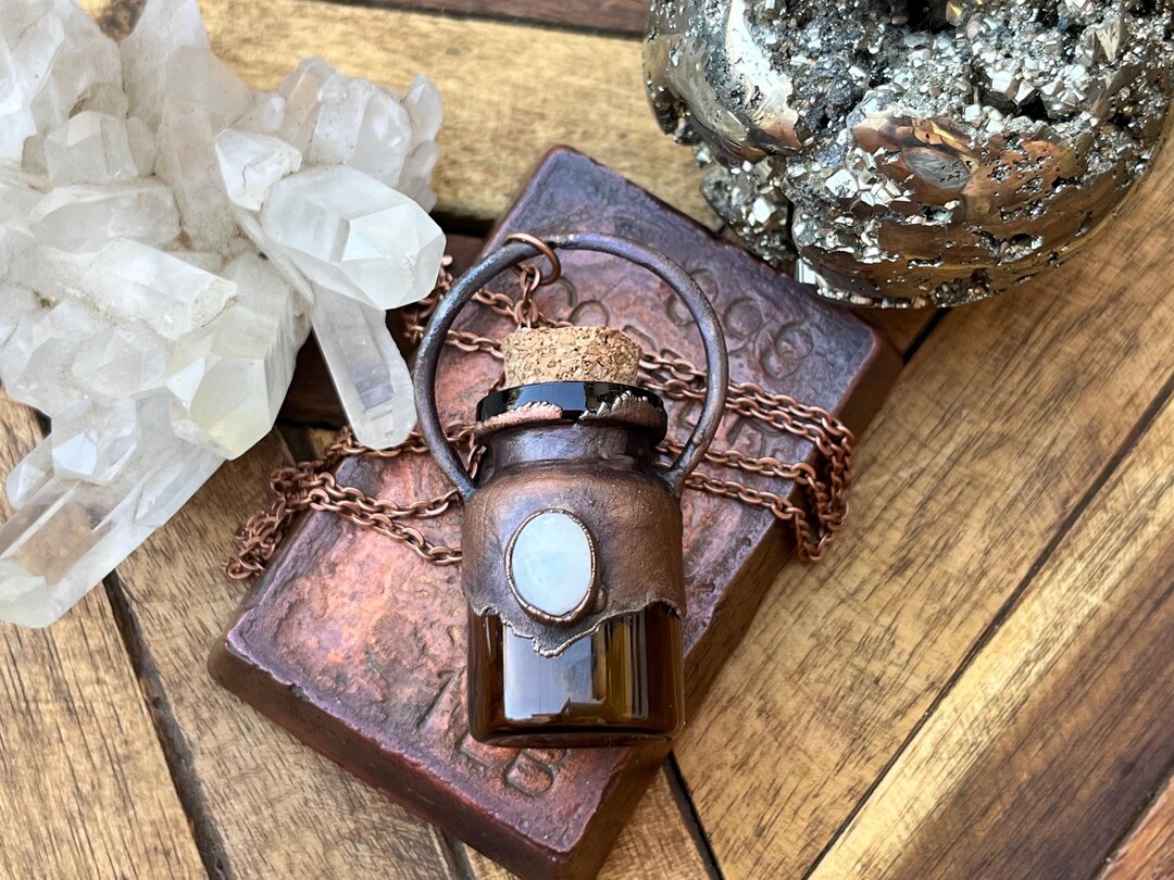 Mini Potion Bottle | Protection Pendant Rainbow Moonstone and Copper ...