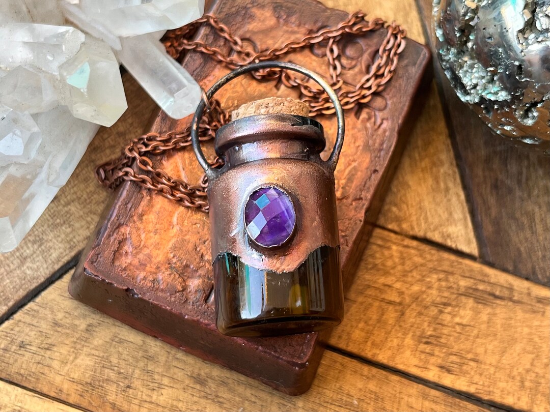 Mini Potion Bottle | Protection Pendant |amethyst Quartz and Copper ...