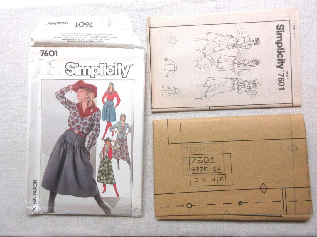 1980s Skirt Vest and Shirt Pattern Size 14. Uncut Simplicity 7601 Has ...