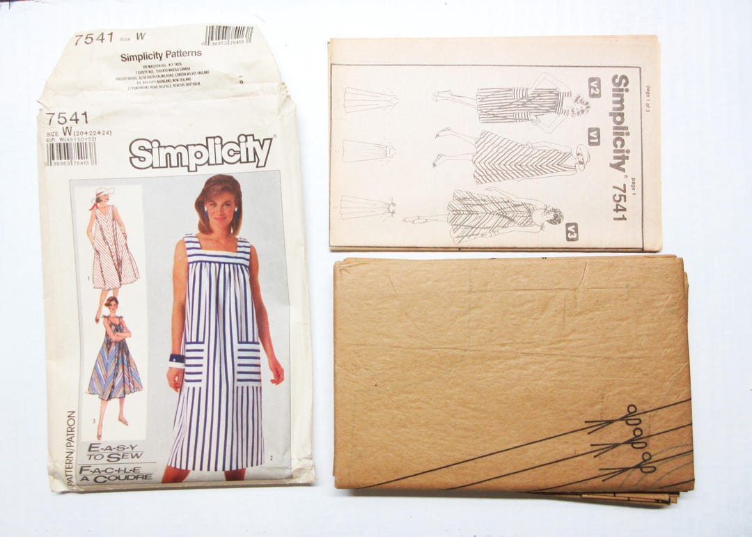 1980s Loose Fit Sundress Pattern Size 20, 22, 24. Uncut Simplicity 7541 ...