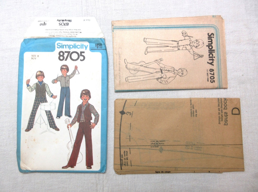 1970s Boy's Size 8 Pants Shirt and Vest Pattern. Uncut Simplicity #8705 ...