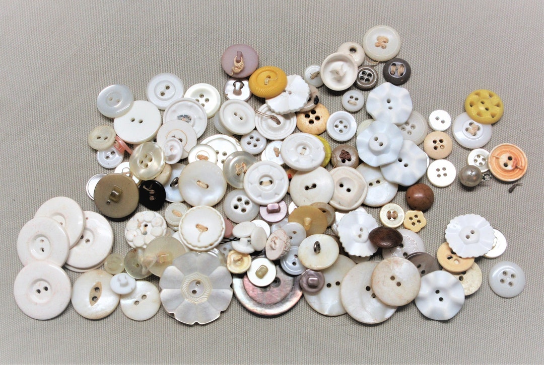 Vintage Lot of Used Vintage Buttons. White Shades of Various Materials ...