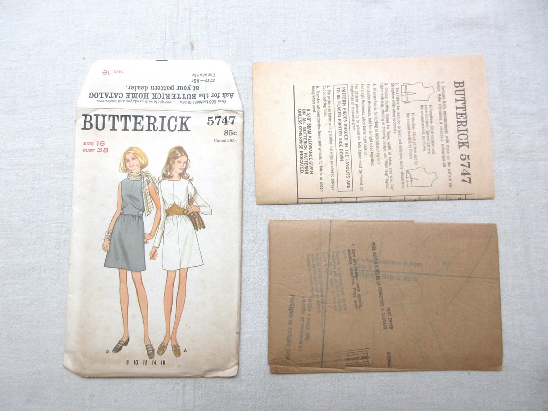1970s Misses One Piece Dress Pattern Size 16. Uncut Butterick 5747 With ...