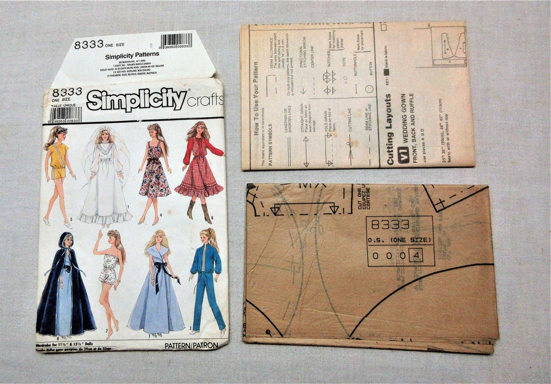 1980s Fashion Doll Clothes Patterns for 12 Dolls. Uncut Simplicity 8333 ...