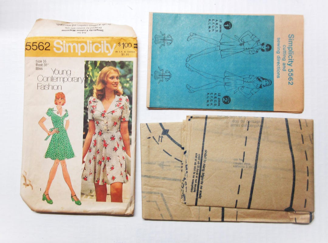 1970s Size 16 Button Front Dress Pattern. Uncut Simplicity #5562 From ...