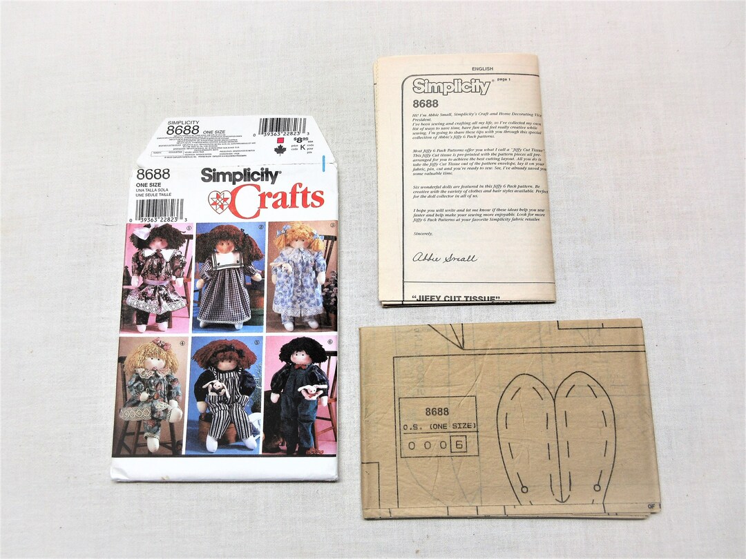 Stuffed Fabric Face Doll Craft Pattern. Uncut Simplicity 8688 From 1999 ...