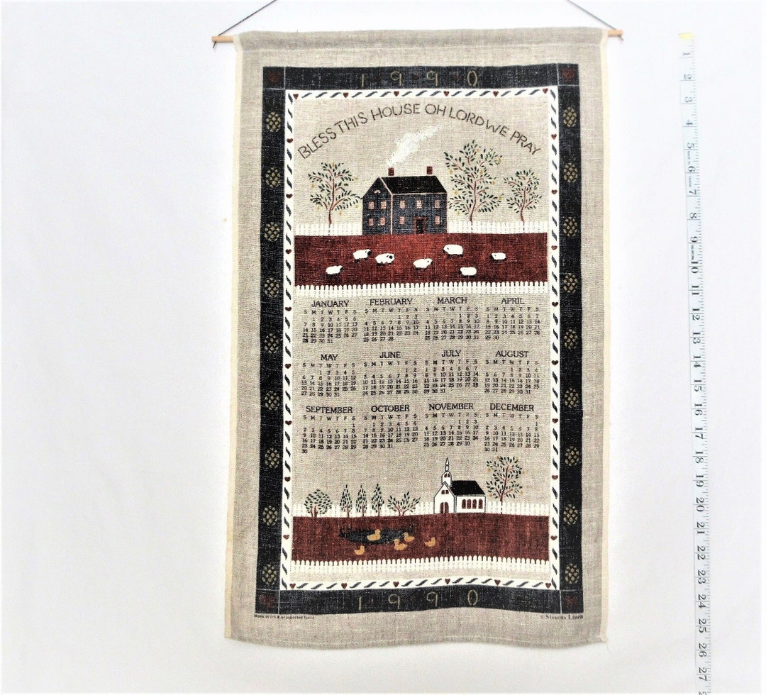 1990 Cloth Wall Calendar Linen Depicts a Small Country Home. - Etsy