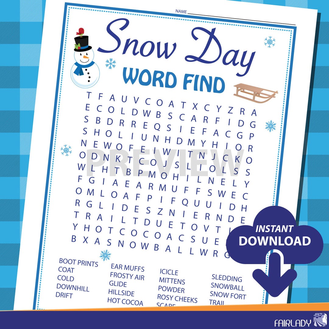 Winter Word Search Printable: Snow Day | Word Find Puzzle | Kids Teens ...