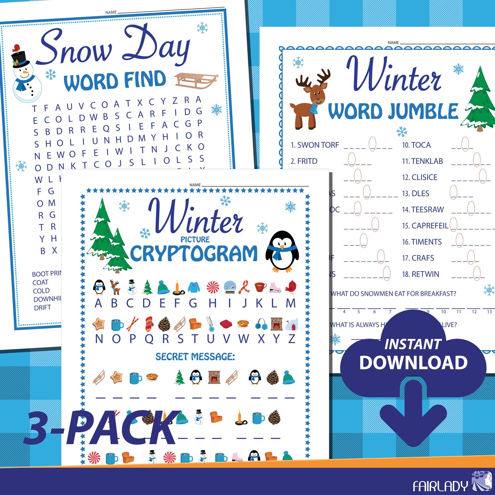Winter Activities Pack Printable | Holiday Puzzles Variety Bundle 3 ...