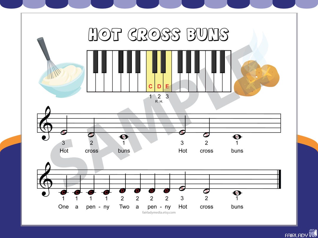 Hot Cross Buns | Easy Beginner Piano Sheet for Kids | Printable Song ...