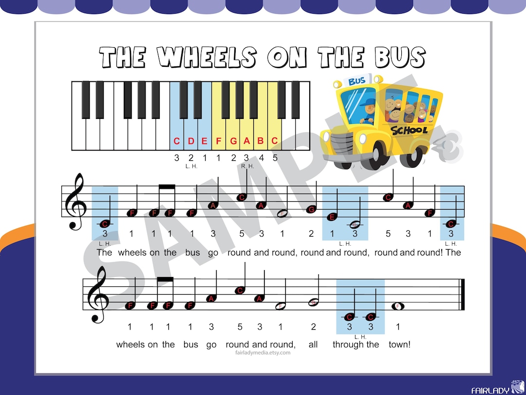 Wheels on the Bus | Beginner Piano Sheet for Kids | Fun Printable Music ...