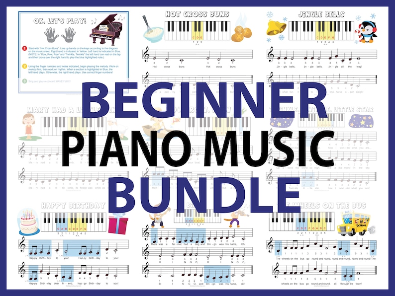 Beginner Piano Music Bundle | 8 Easy Kids Songs + Fingering Chart ...