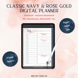 Classic Navy & Rose Gold Digital Planner Instant Download - Etsy UK