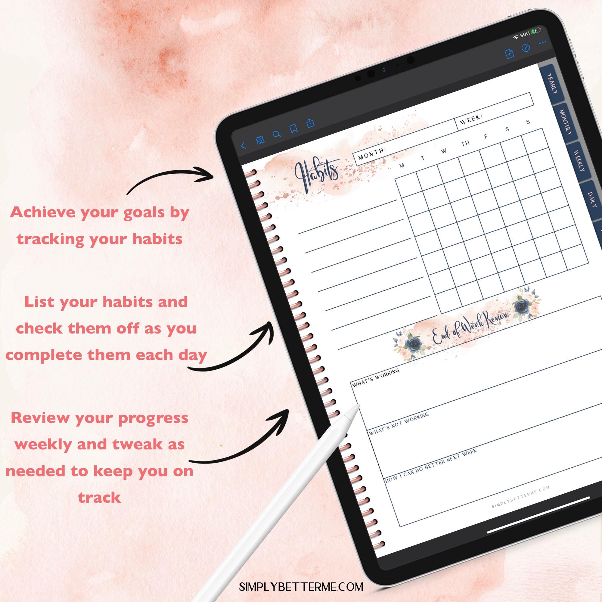 Classic Navy & Rose Gold Digital Planner Instant Download - Etsy UK
