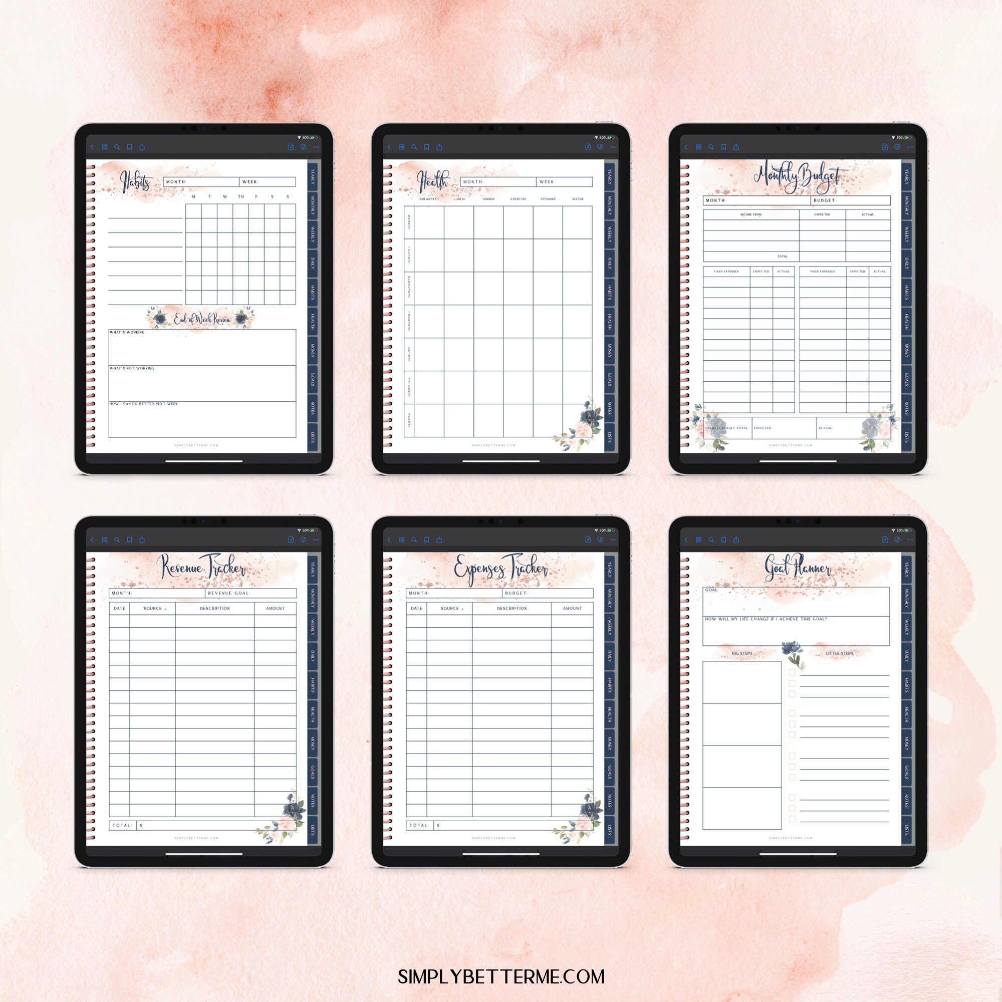 Classic Navy & Rose Gold Digital Planner Instant Download - Etsy UK