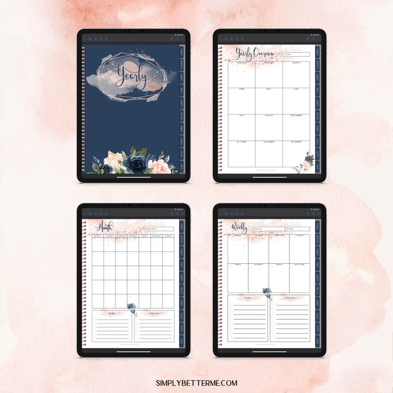 Classic Navy & Rose Gold Digital Planner Instant Download - Etsy UK