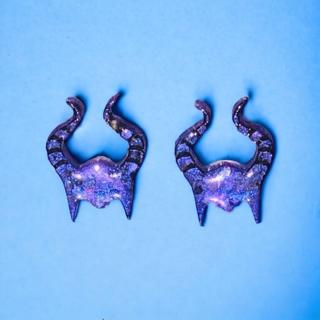 Purple Horn Earrings Maleficent Earrings Black Witch Horn - Etsy