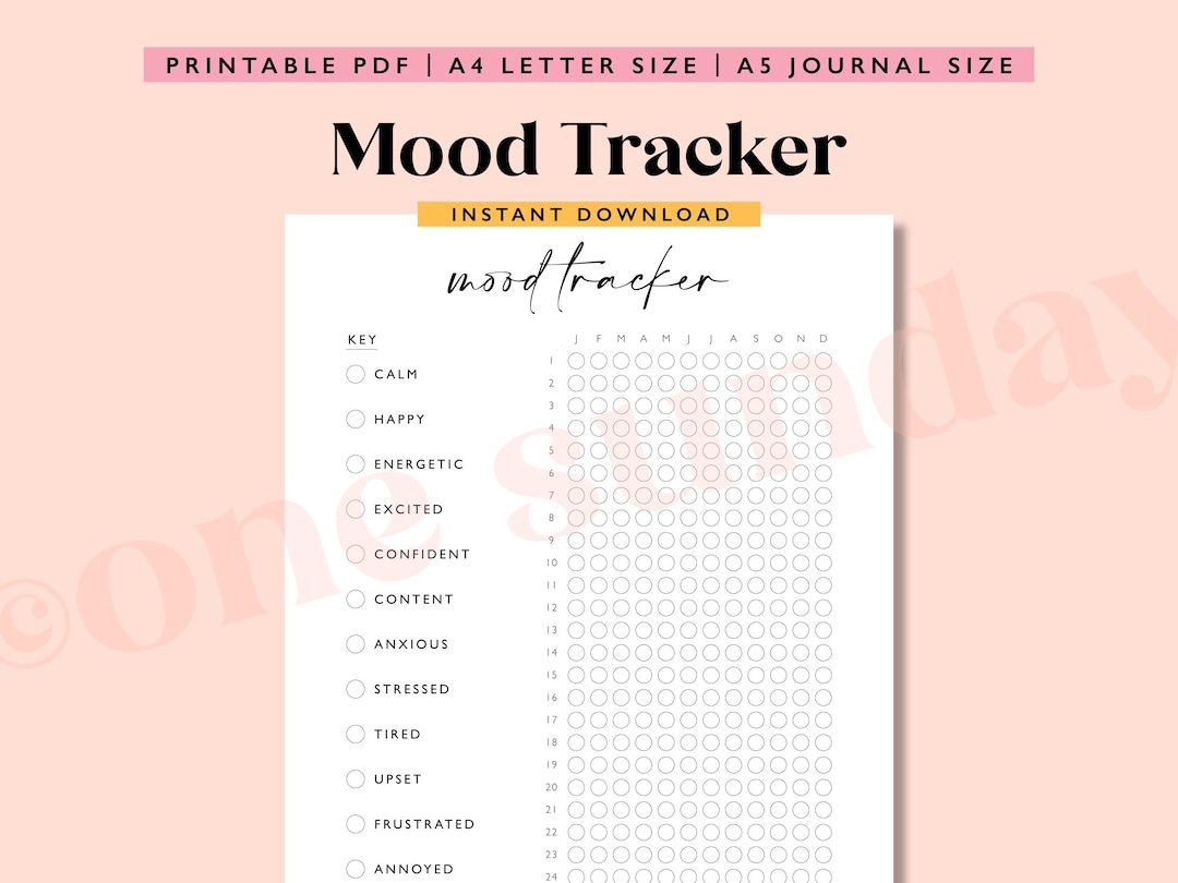 Mood Tracker Journal, A Year in Dots, Mood Tracker, A5 Journal Page ...