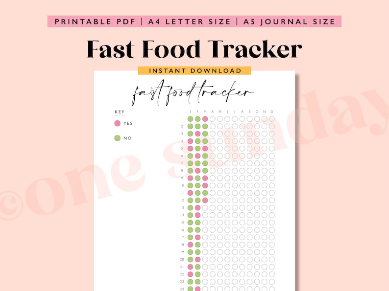 Yearly Fast Food Tracker: A5 Printable Journal Page (digital Download ...