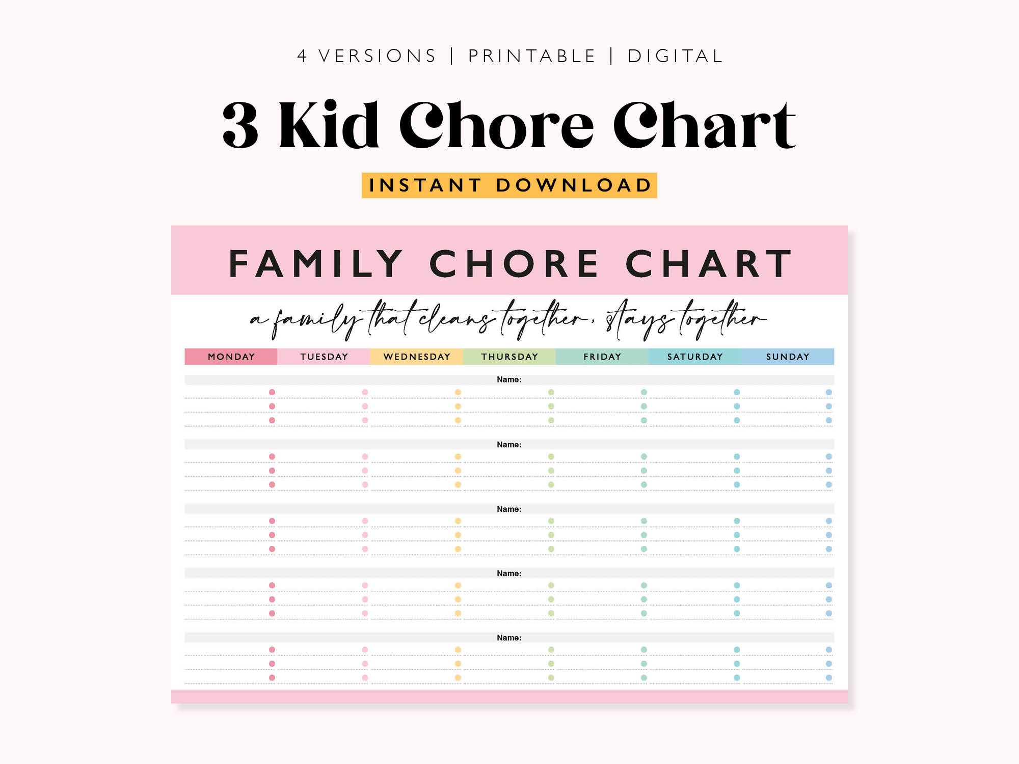 3 Kid Chore Chart, Edit Chore Chart, Chore Chart for Adults, Editable ...