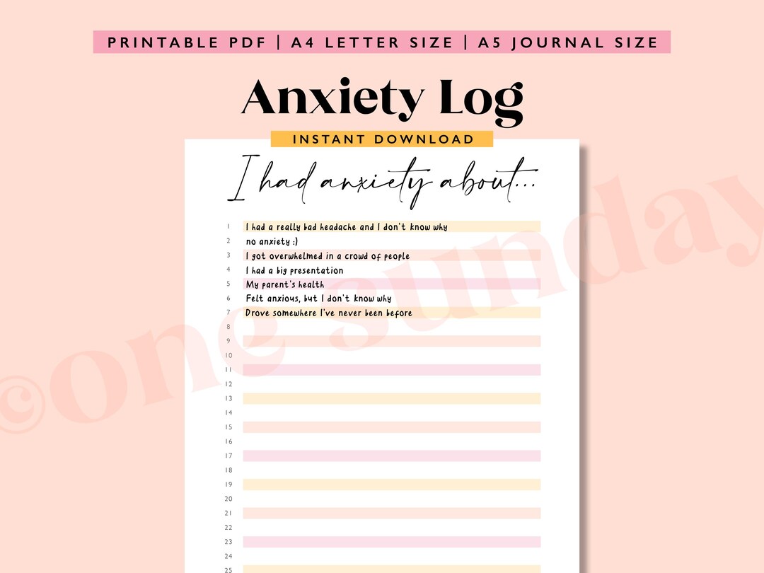 Anxiety Planner, Anxiety Log, Printable Journal Page, Habit Tracker ...