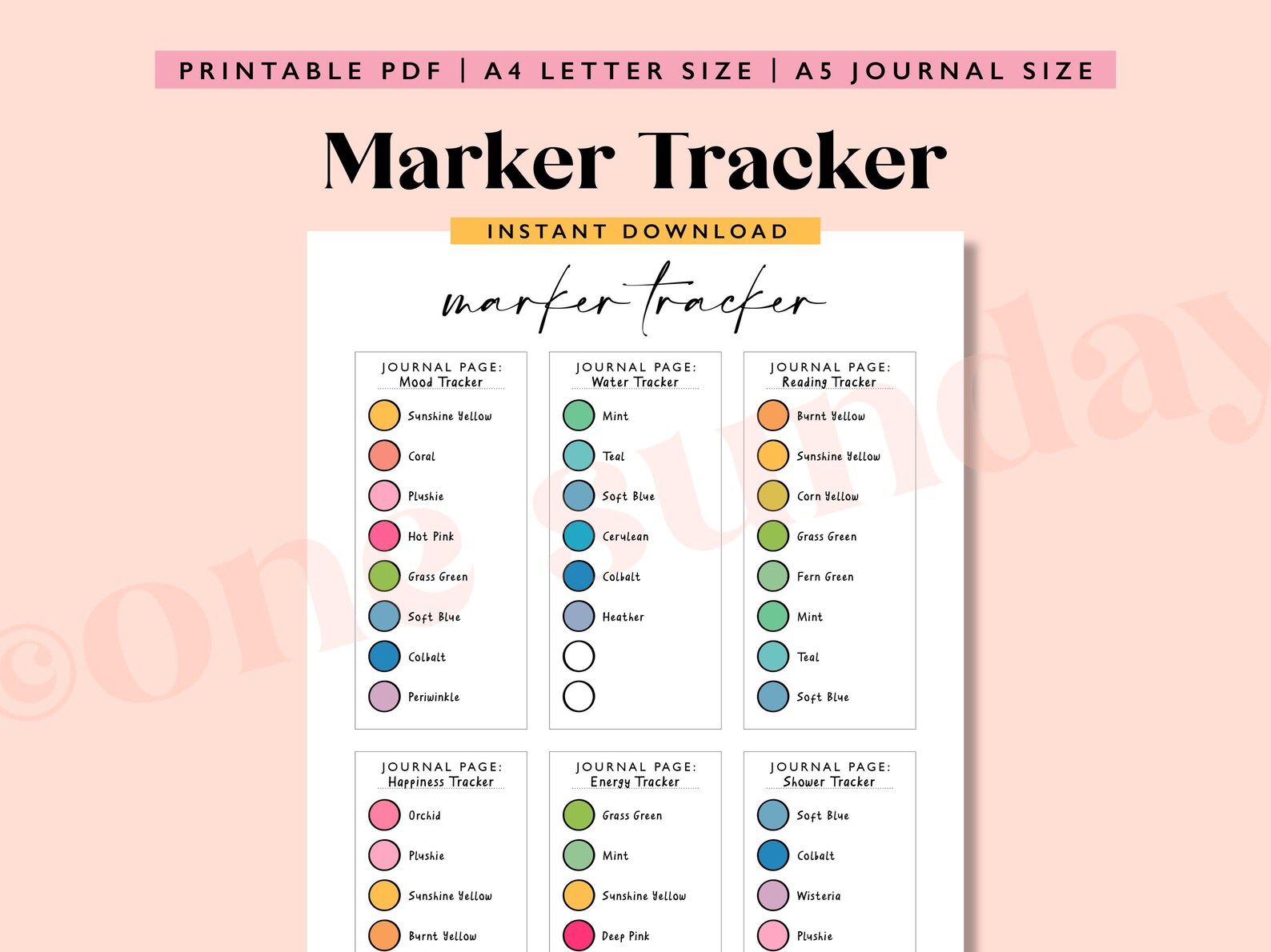 Marker Tracker, A5 Journal Page Printable, Colour Swatch Journal Page ...