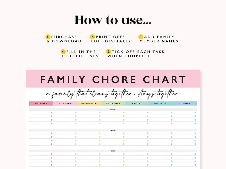 Chore Chart for Adults, Editable Chore Chart, Cleaning Checklist, 2 Kid ...