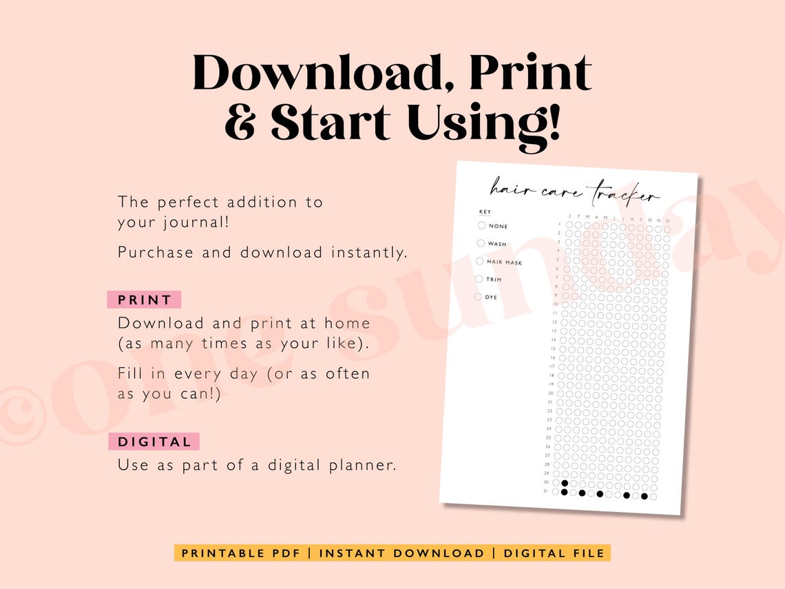 Hair Care Tracker: Printable Yearly Habit Log (A4/A5 PDF Download - Etsy