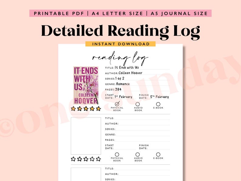 Reading Log Tracker: A5 Printable Journal (digital Download) - Etsy