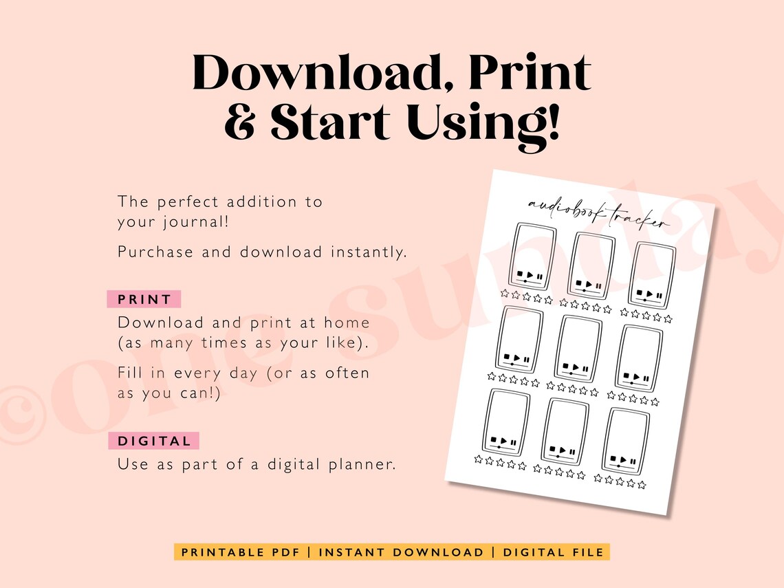 Audiobook Tracker, A5 Journal Page Printable, Reading Tracker ...